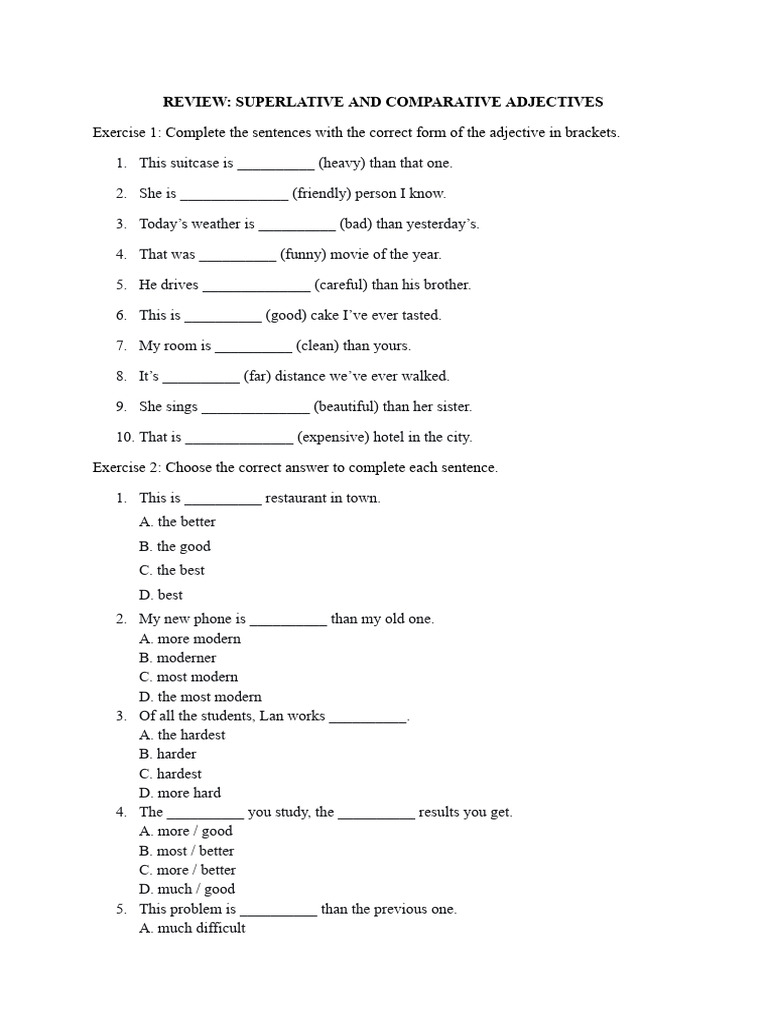 Review - Superlative and Comparative Adjectives | PDF
