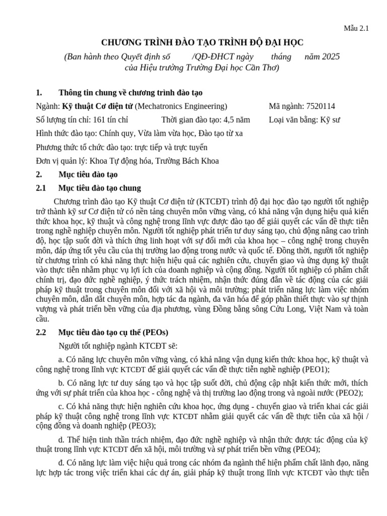 Mau 2.1_Chuong trinh dao tao_7520114_CoDienTu_Update_2025_08_23 | PDF