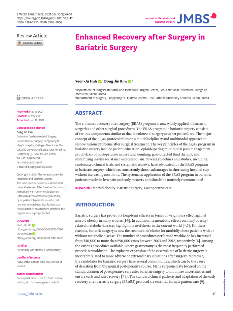 Huh (2021) Enhanced Recovery After Surgery in Bariatric Surgery | PDF ...