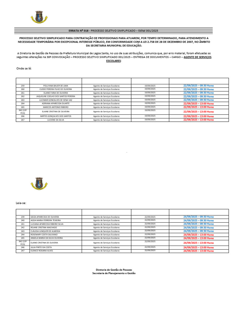 Errata 018 - Referente a 38 Convocao - Desclassificados e Desistentes ...
