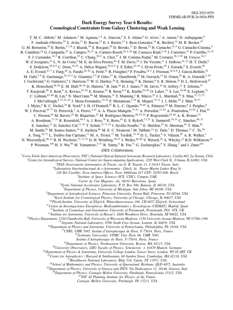 Dark Energy Survey 6 Years Analysis | PDF | Theoretical Physics | Nature