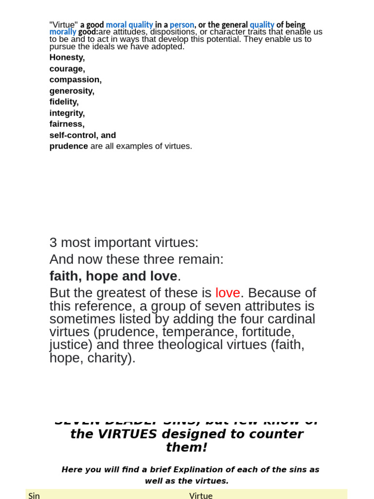 Virtues-meaning-and-examples.-kinds | PDF | Virtue | Seven Deadly Sins