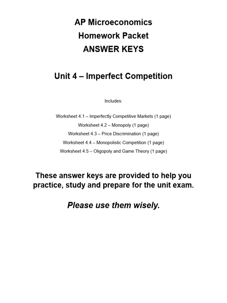 AP Micro Unit 4 HW Answer Key | PDF | Monopoly | Profit (Economics)