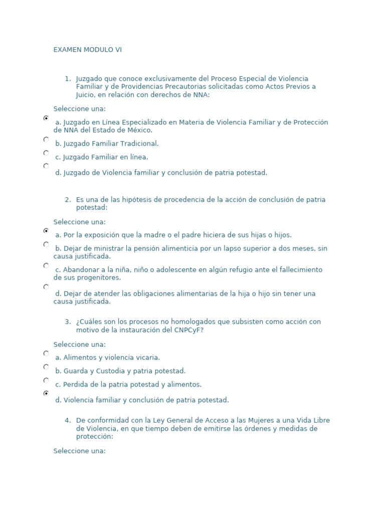 Examen Modulo Vi | PDF | Pensión alimenticia | Demanda judicial