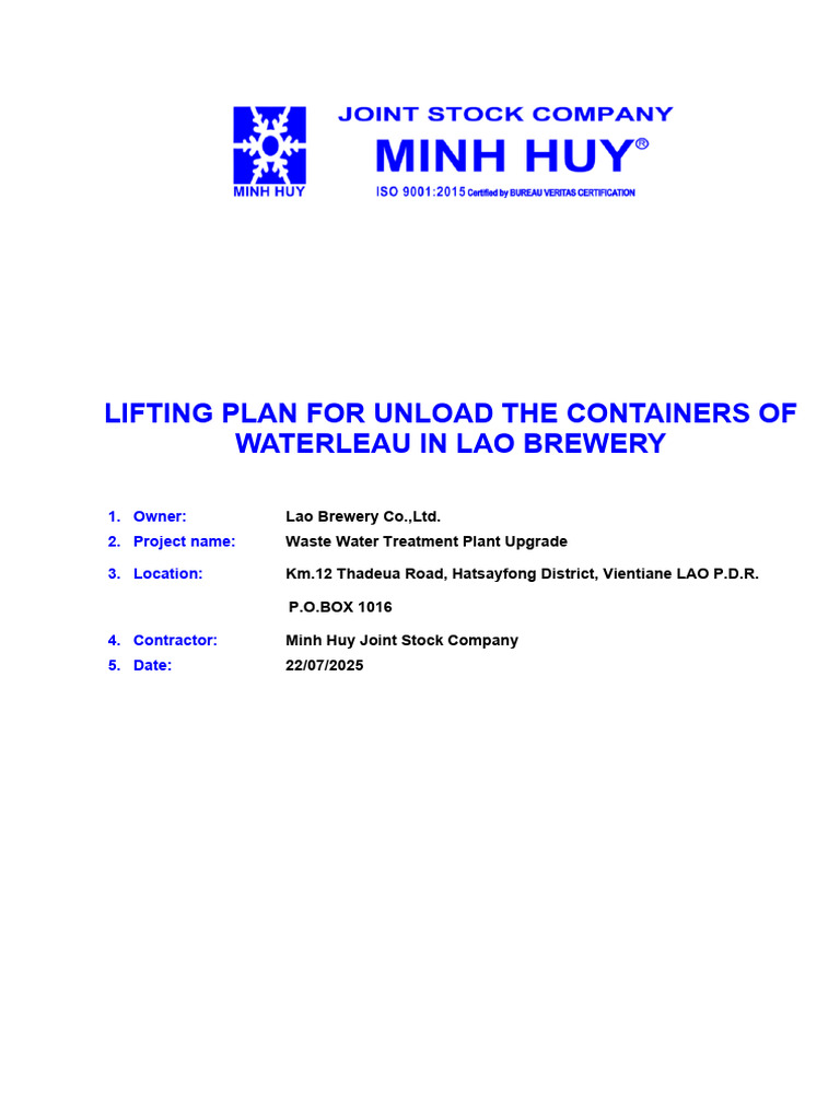 Lifting Plan for Unloading 05 x Material Containers of Waterleau in LCB 22.07.2025 | PDF | Crane ...