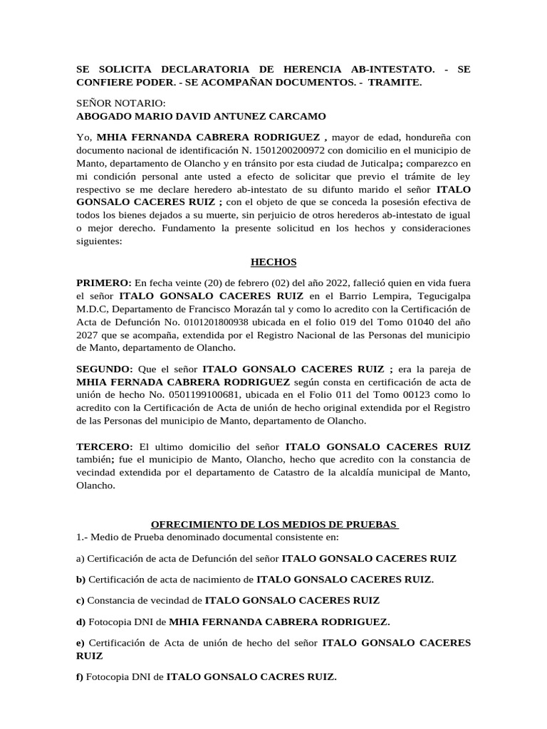 2. Se Solicita Declaratoria de Herencia Ab | PDF | Justicia | Crimen y violencia