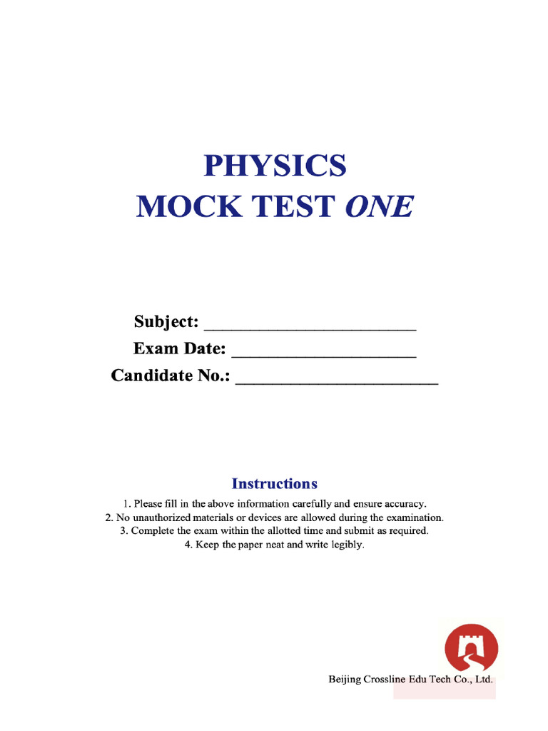 Crossline Physics Csca Mock Test | PDF