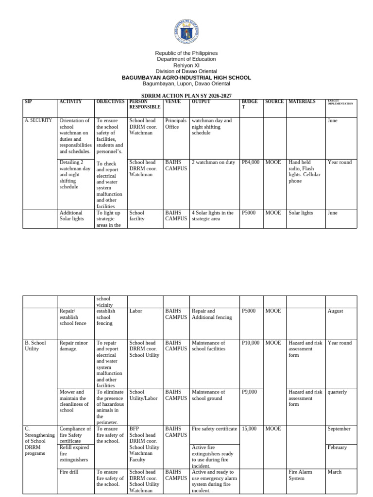 SDRRM Action Plan 2026-2027 | PDF | Emergency Management | Public Safety