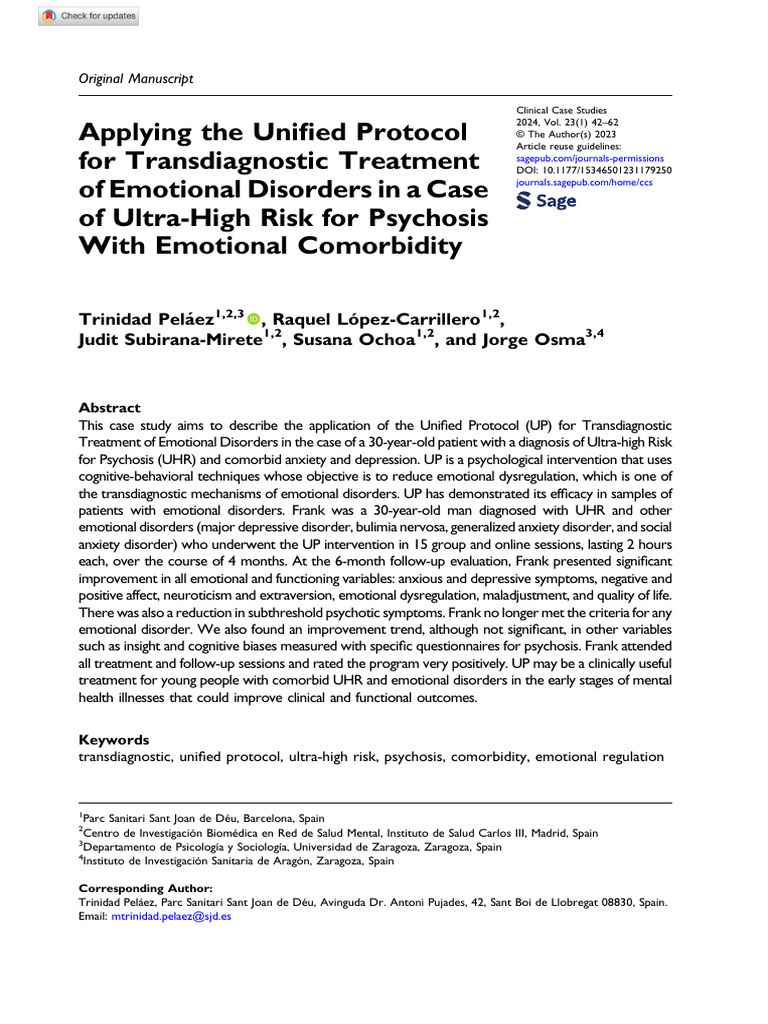 Pelaez Et Al 2023 Applying the Unified Protocol for Transdiagnostic ...