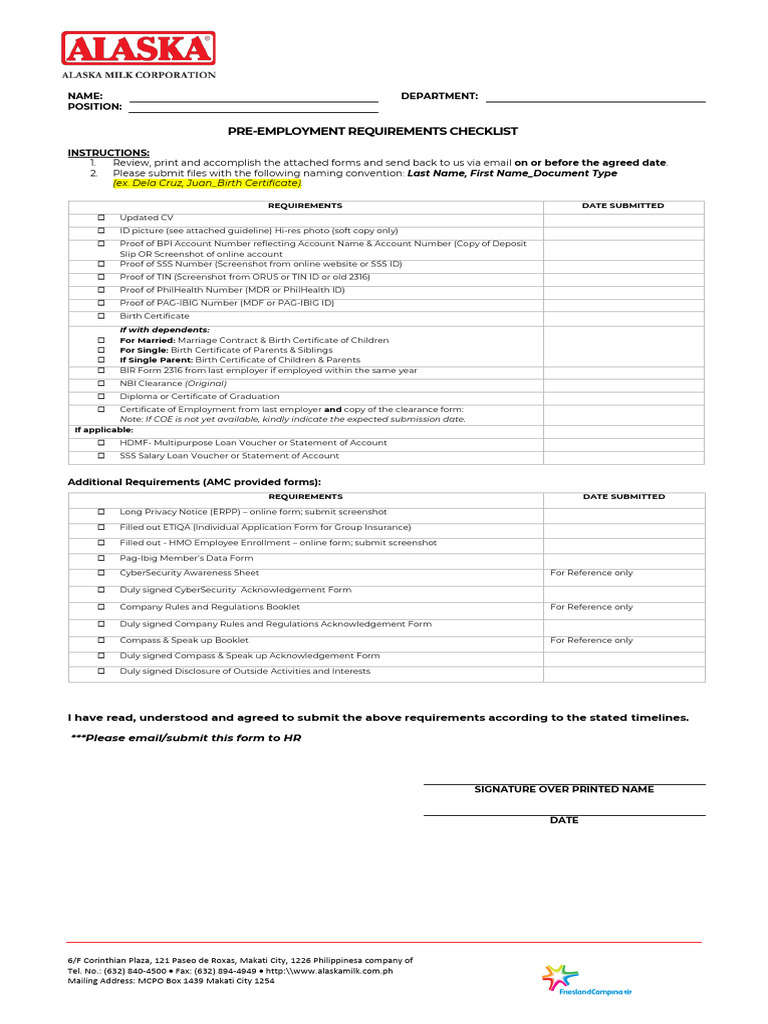 0 Pre-Employment Checklist | PDF