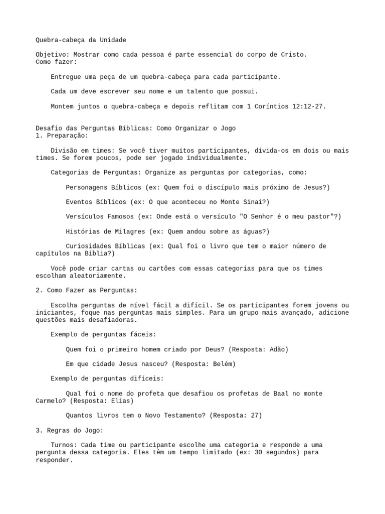 Dinâmica - Acampamento | PDF | Bíblia | Jesus