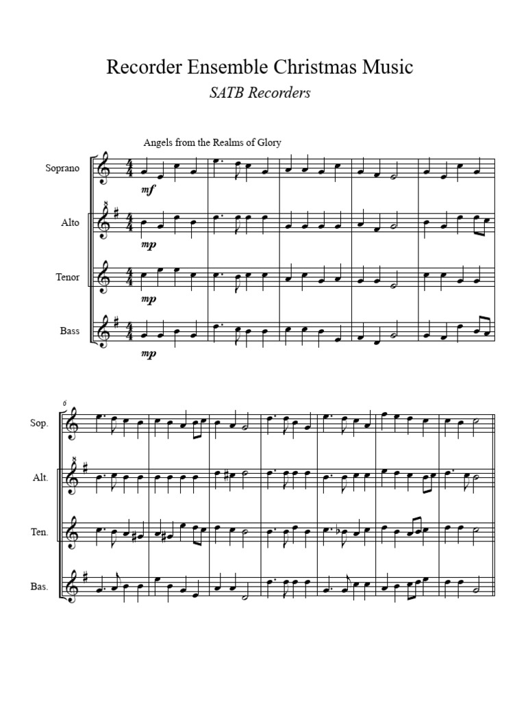 SATB Recorder Ensemble Christmas Carols | PDF | Recorder (Musical ...