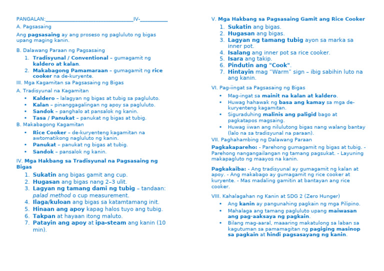 Epp 4 Quarter 3 Lesson 3 Reviewer - Pagsasaing NG Bigas | PDF