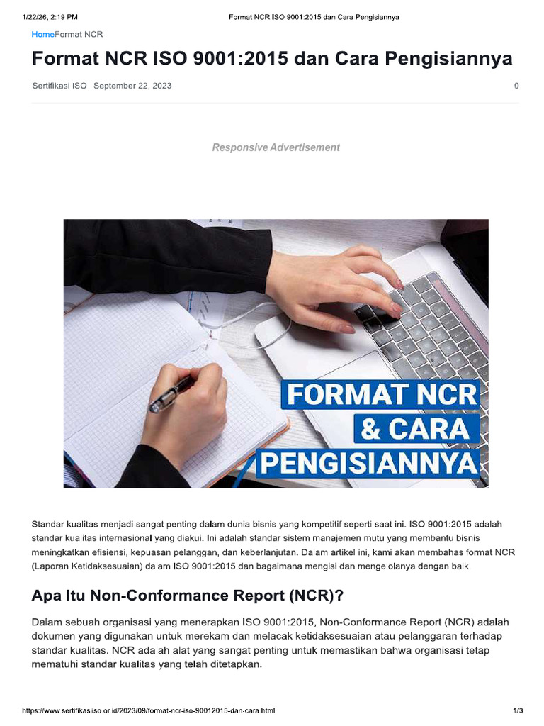 Format NCR-Non Conformity Report | PDF