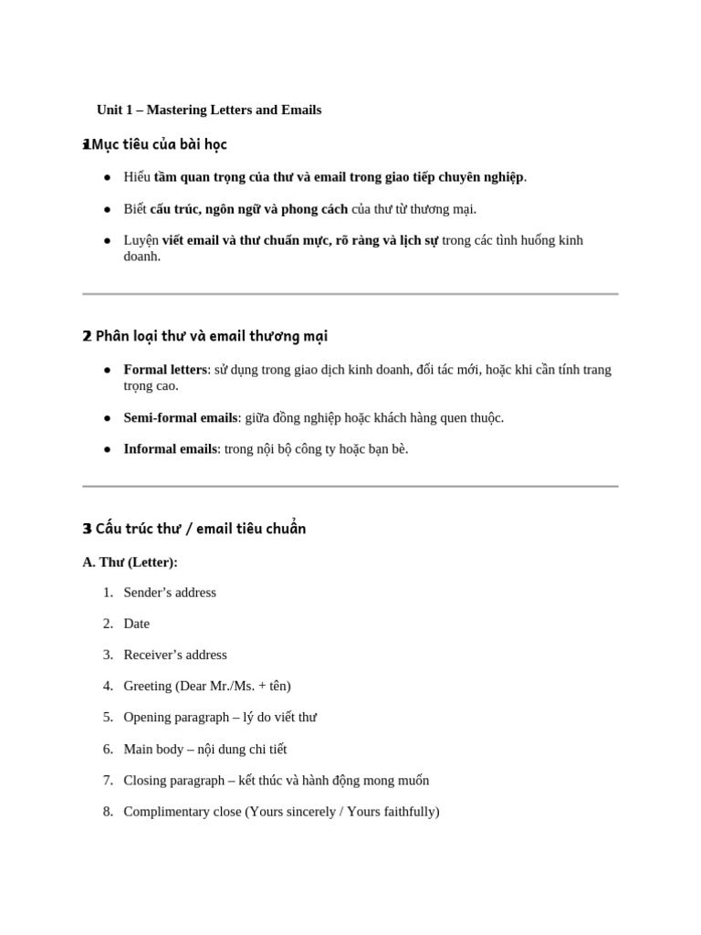 ? Unit 1 - Mastering Letters and Emails | PDF