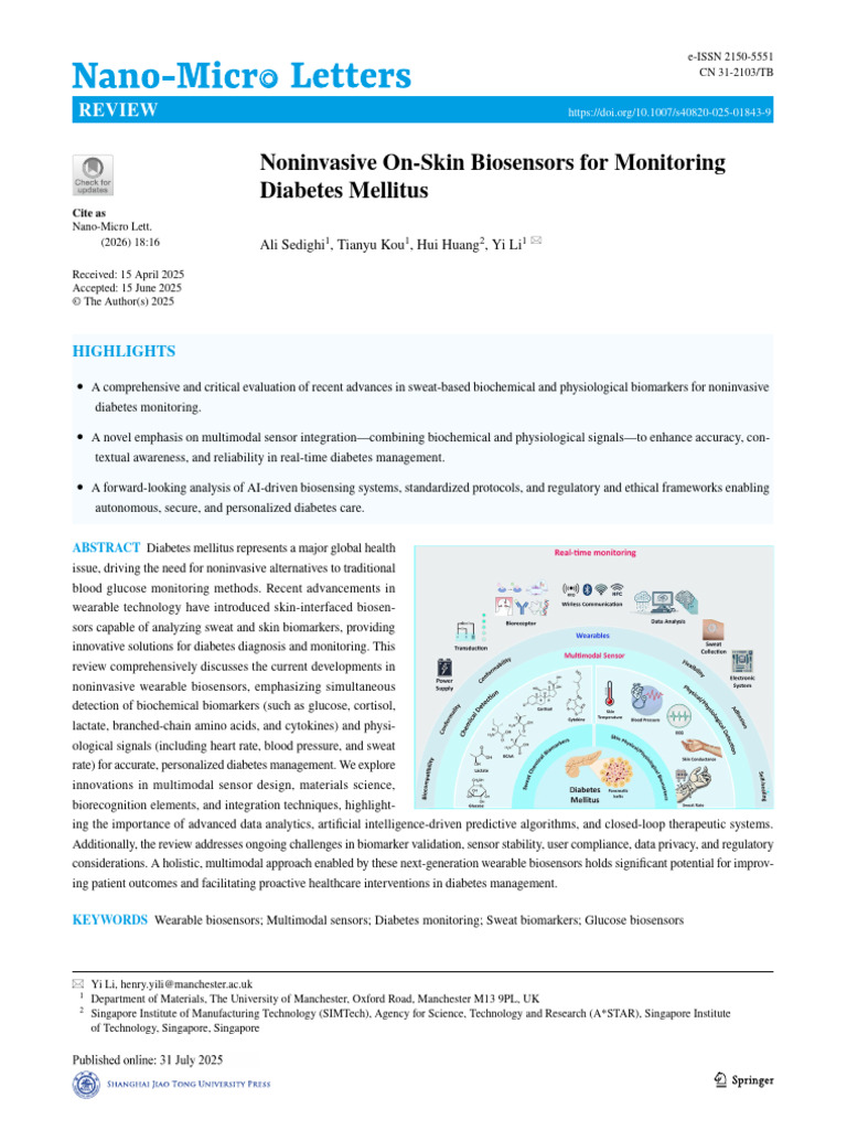 Noninvasive On-Skin Biosensors For Monitoring Diabetes Mellitus | PDF ...