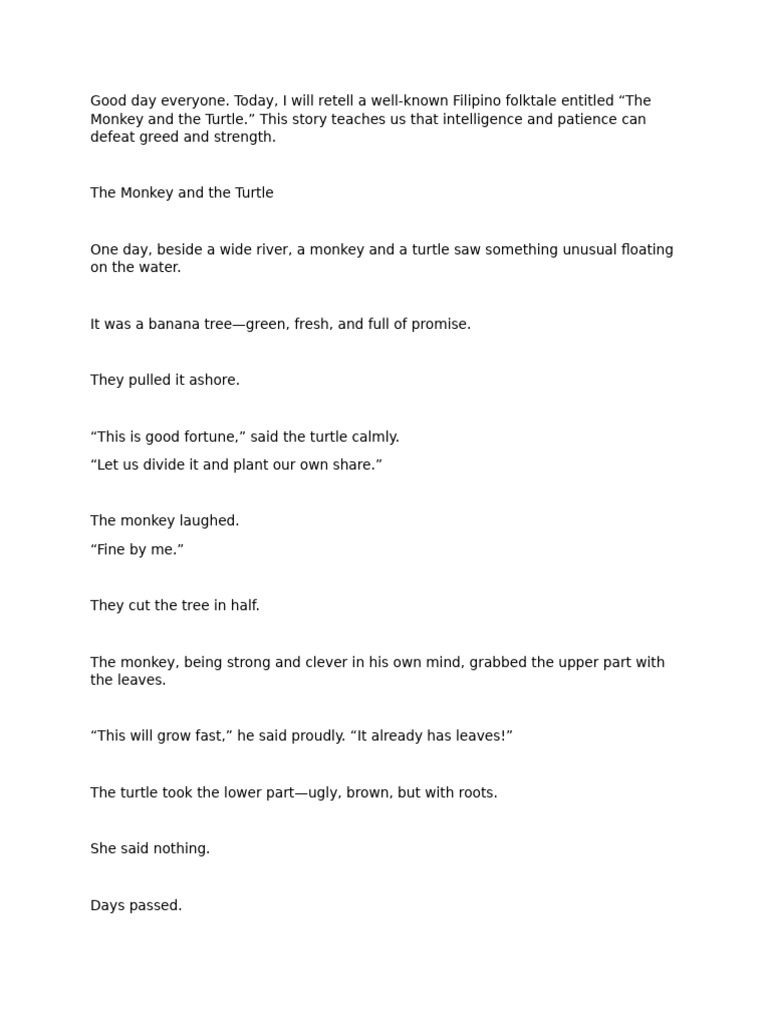 Retold_The Monkey and the Turtle | PDF