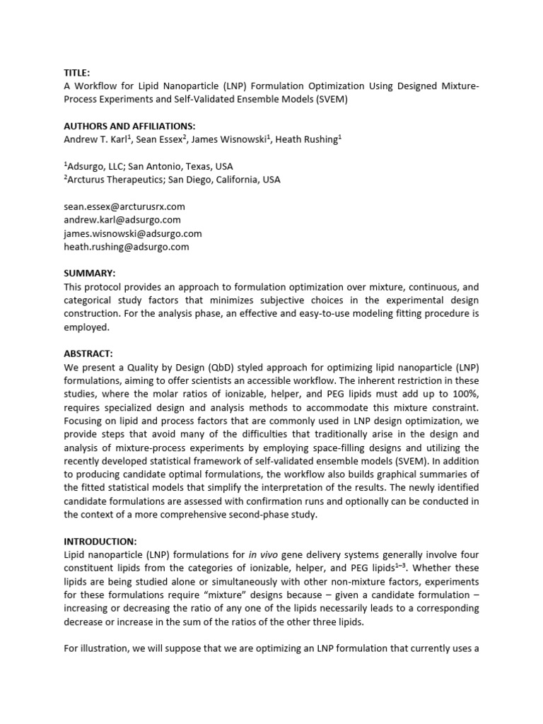 A Workflow For Lipid Nanoparticle (LNP) Formulation Optimization Using ...