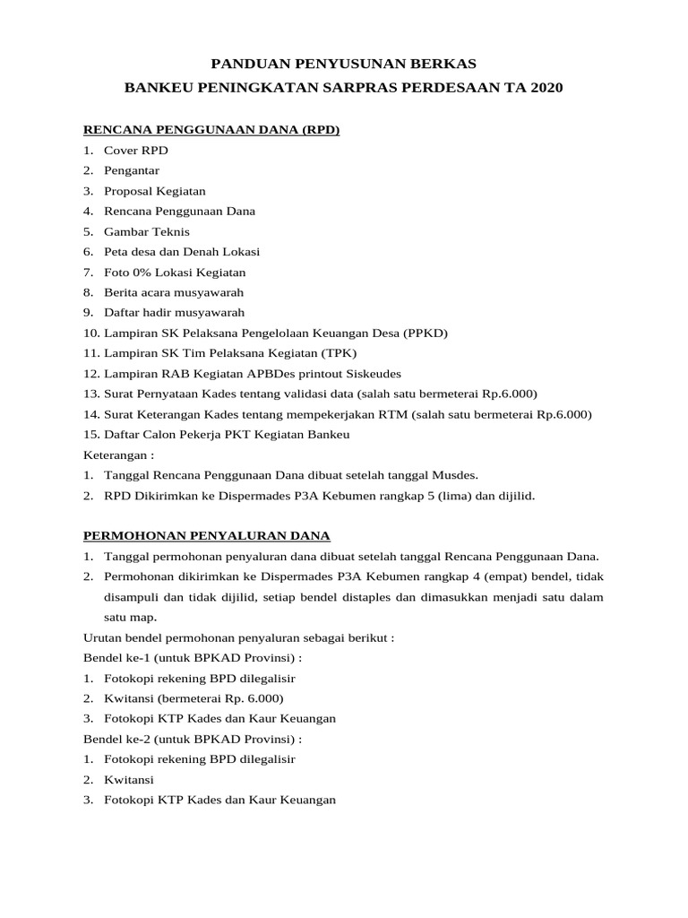 Format Penyusunan Berkas Banprov Sarpras 2020 | PDF