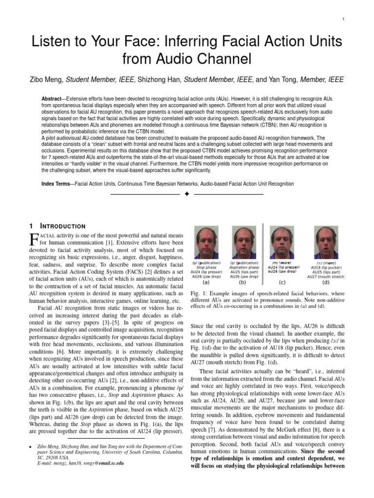 Listen To Your Face: Inferring Facial Action Units From Audio Channel ...