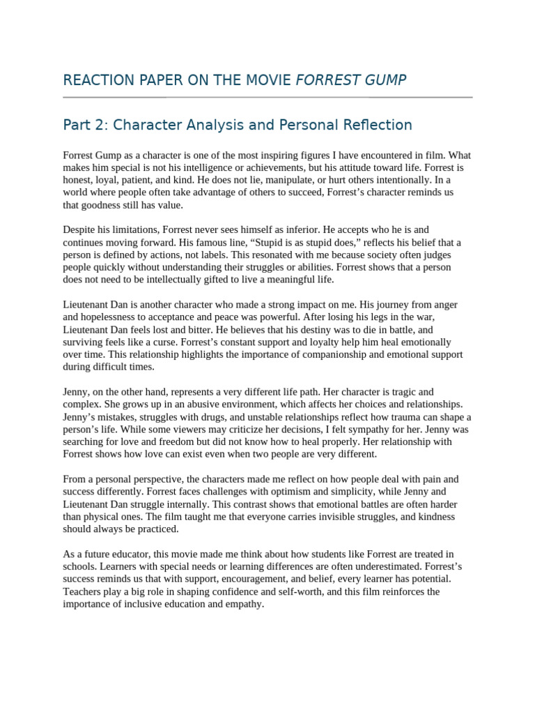1.b Reaction paper to forrest gump (2) | PDF | Sympathy | Love