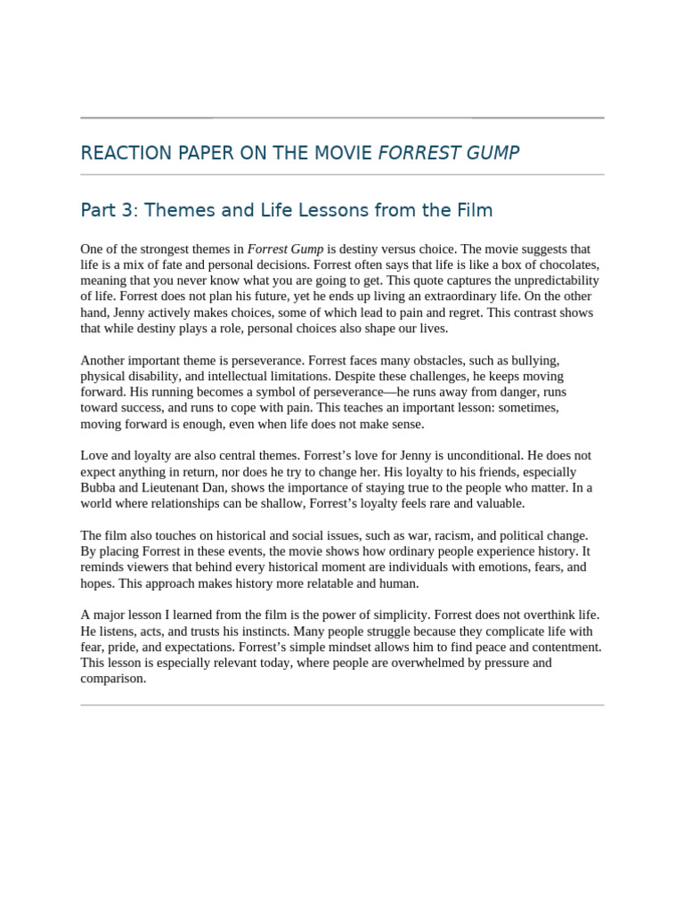1.c Reaction Paper To Forrest Gump | PDF