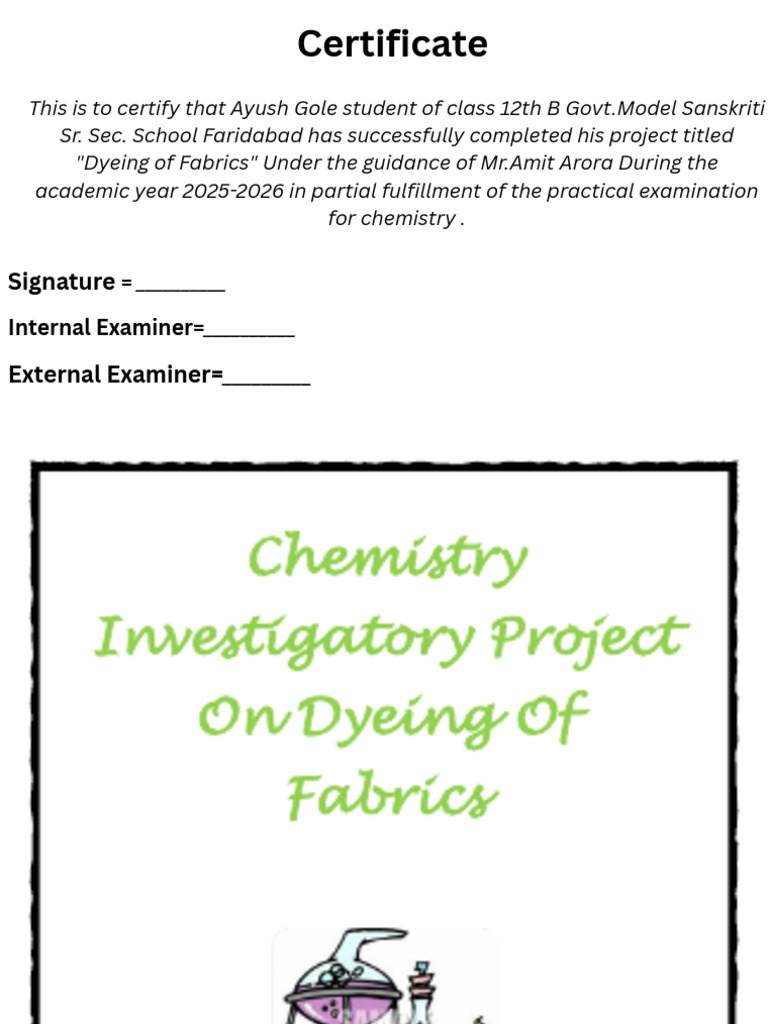 Ayush, Class 12th Chemistry Project | PDF | Dye | Dyeing