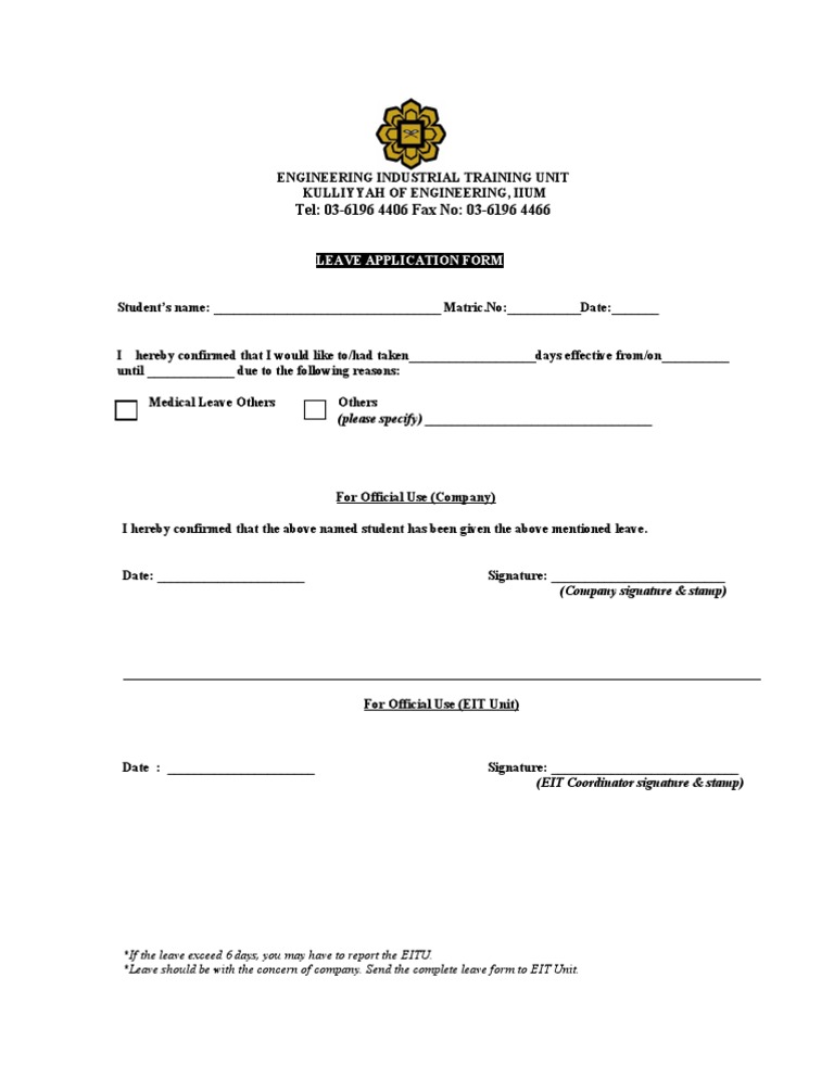 EIT Leave Application Form | PDF | Career & Growth | Business