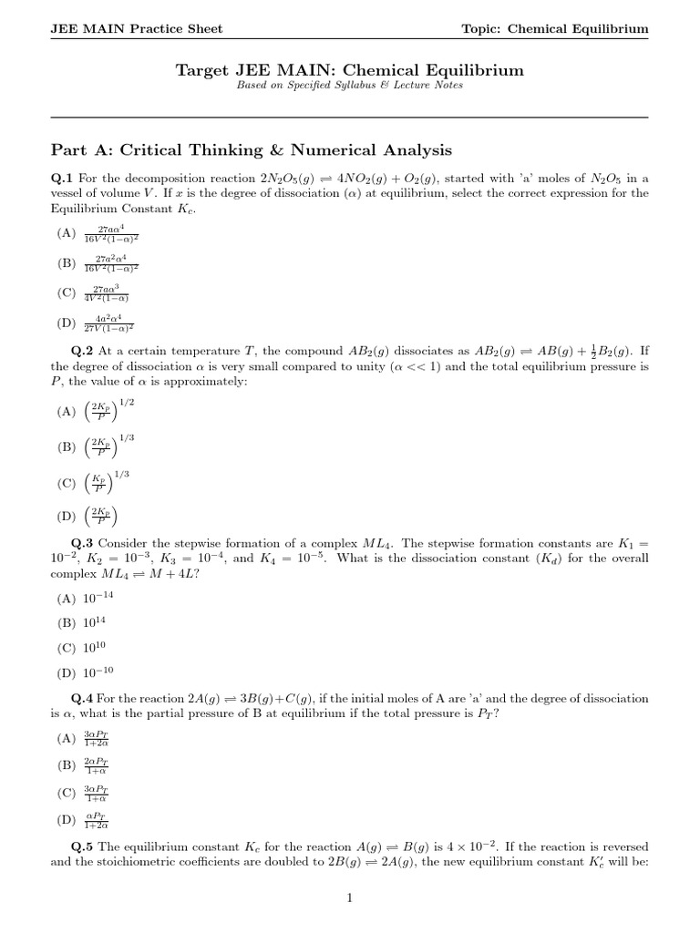 Chem Equilibrium Quick Sheet) | PDF | Chemical Equilibrium | Physical ...