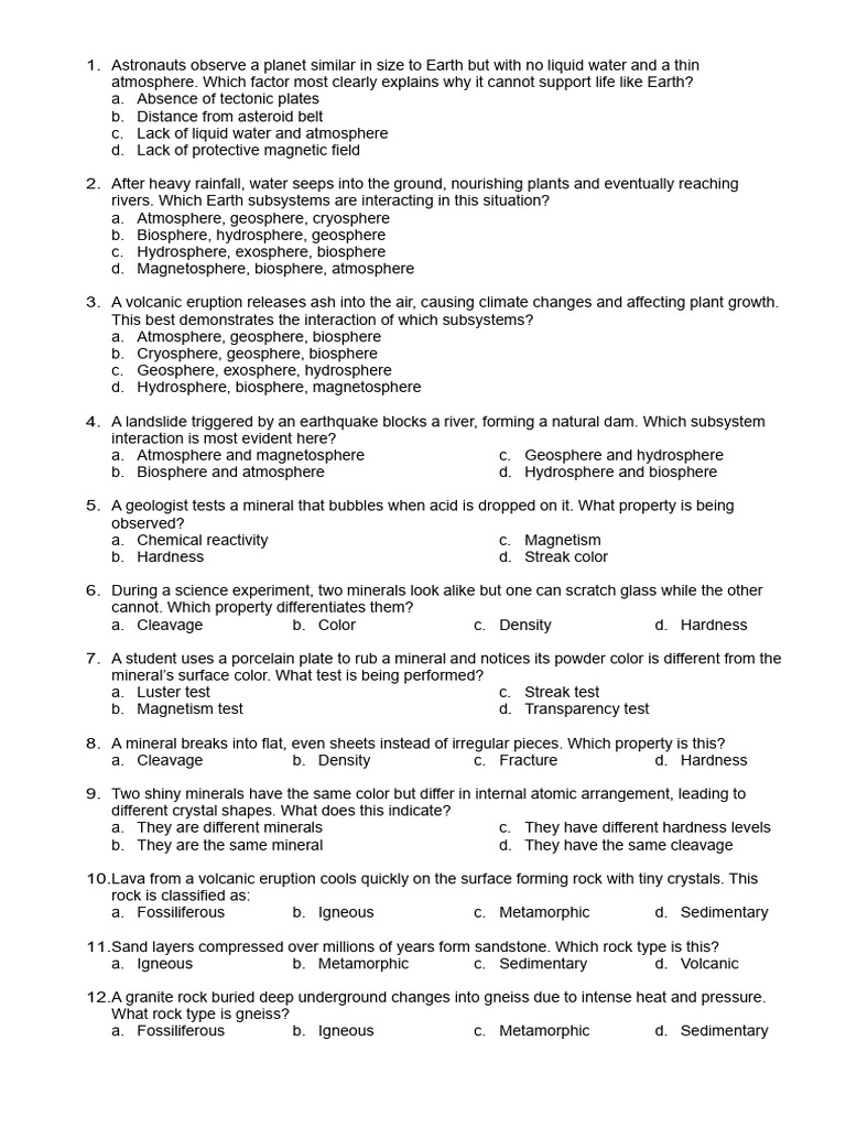 ES Mock Exam 2025 - 2026 | PDF | Rock (Geology) | Soil