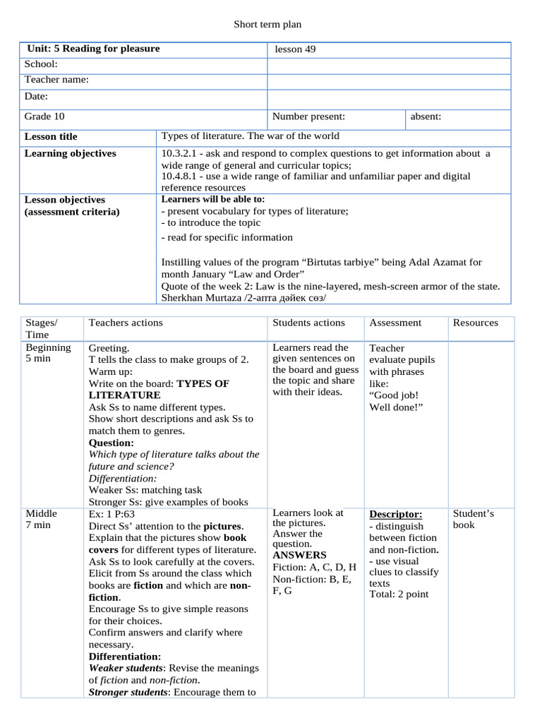 LP Action 10 Term 3 MSA (1) | PDF | Learning | Teachers