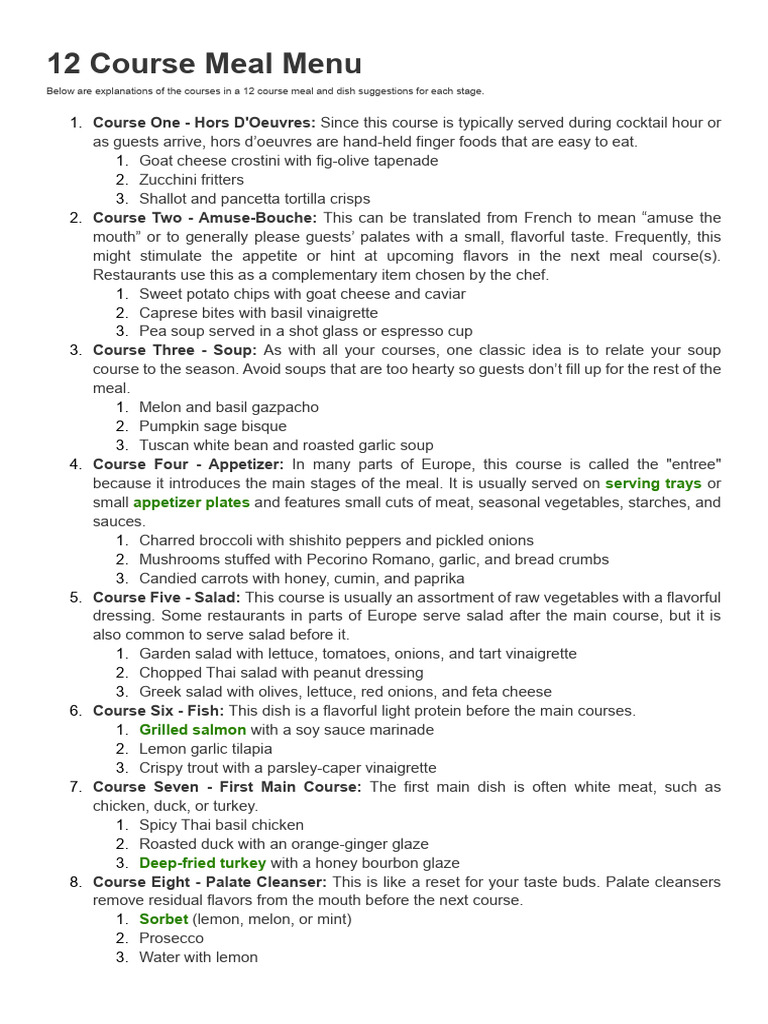 12 Course Meal Menu | PDF | Hors D'oeuvre | Desserts