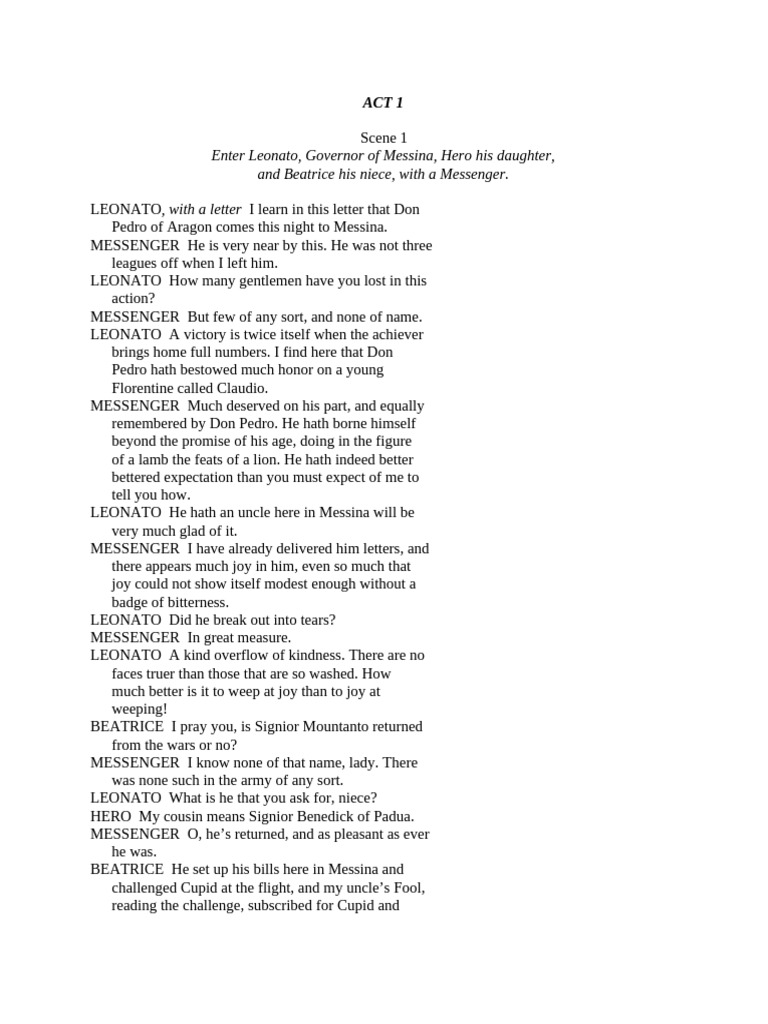 ACT 1 Much Ado About Nothing | PDF | Much Ado About Nothing | English ...