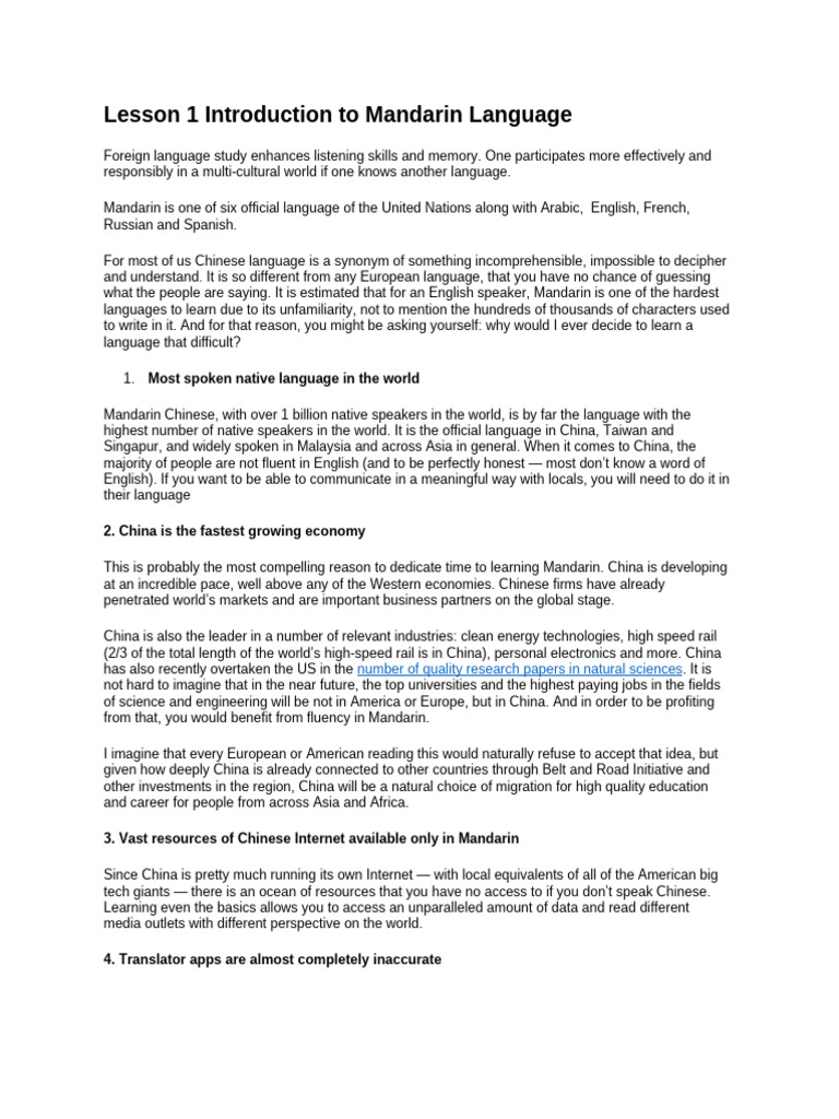 Lesson-1-Introduction-to-Mandarin-Language | PDF | Chinese Language ...
