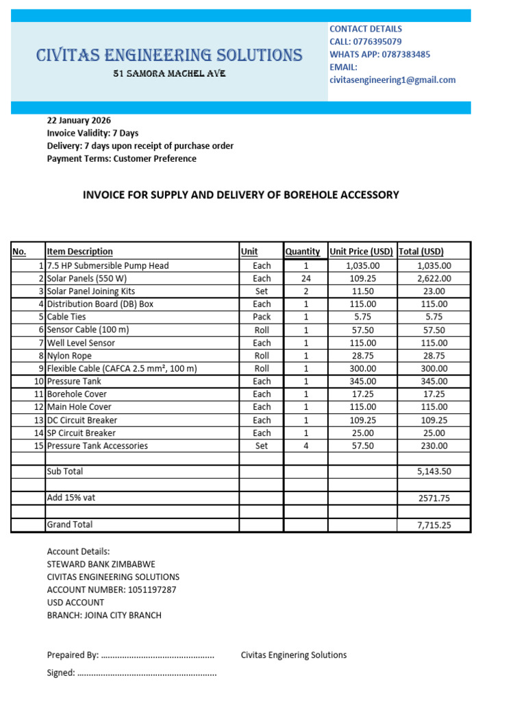 Borehole Accessories Bill | PDF | Manufactured Goods | Equipment