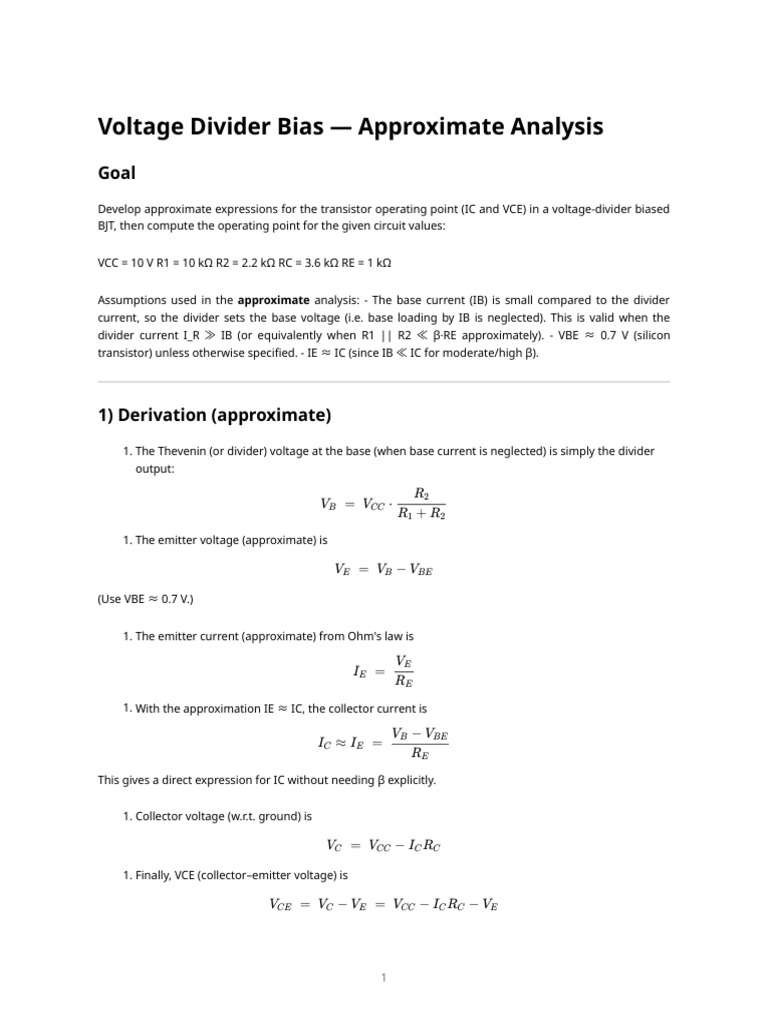 Voltage Divider Bias Operating Point | PDF | Bipolar Junction ...