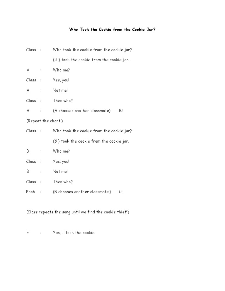 Cookie Jar Song Classroom Activity | PDF