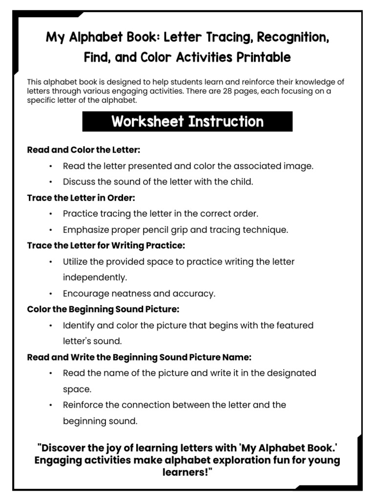 Preschool Alphabet Book Recognition, Tracing, and Coloring for ...