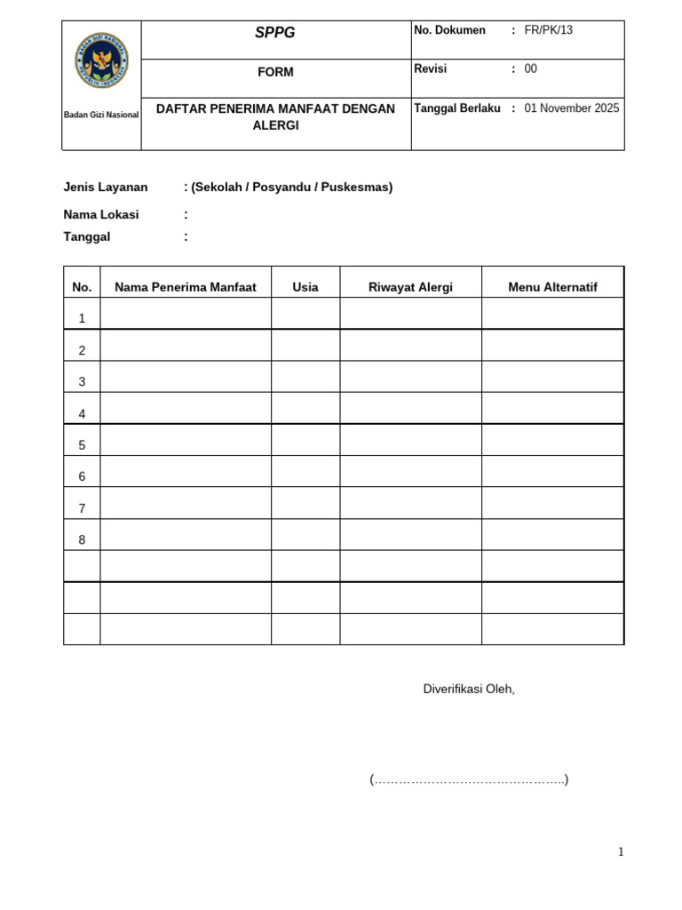 Form Penerima Manfaat Dengan Alergi | PDF