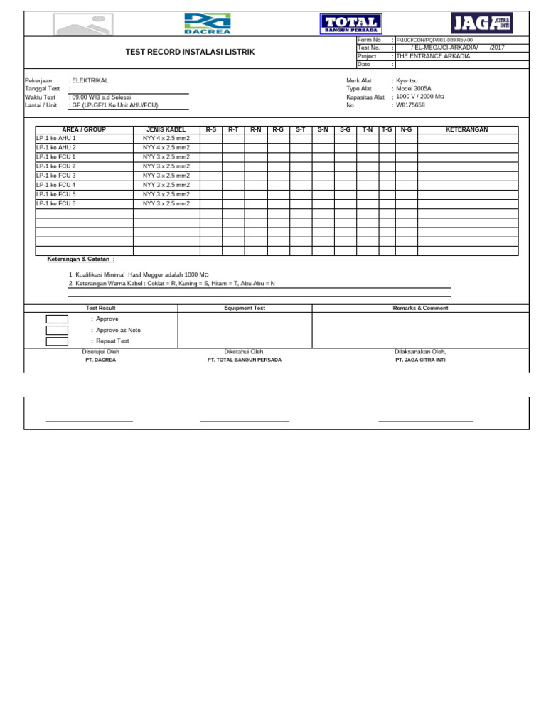 Form-Test-Megger-3-Phase- PCIM LINE 3 MCC13 | PDF