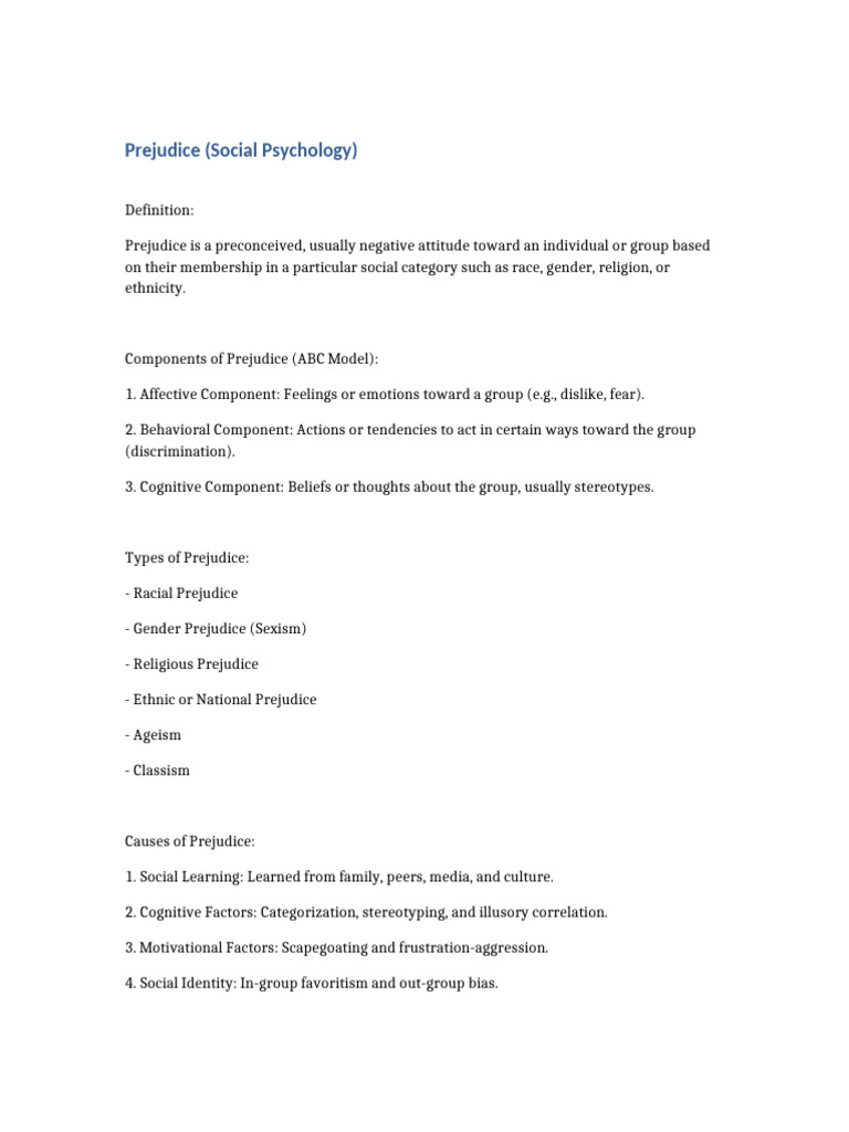 Prejudice Social Psychology | PDF