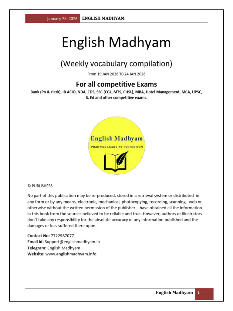 25 Jan 2026 Weekly Vocab Compilation - Free | PDF | Verb | Adjective