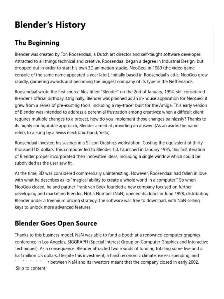 Blender's History - Blender 5.0 Manual | PDF | Blender (Software ...