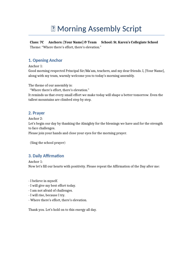 Morning_Assembly_Script_Theme_Effort_Elevation (2) | PDF