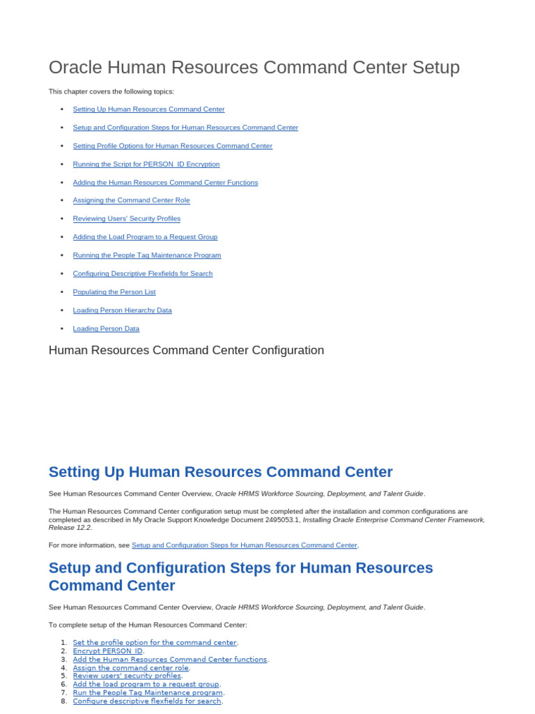Oracle Human Resources Command Center Setup | PDF | Error Detection And ...