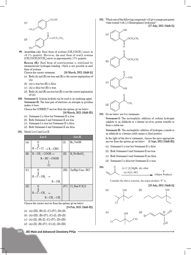 PYQs (JEE Main and Advanced) Aldehydes, Ketones and Carboxylic Acids ...