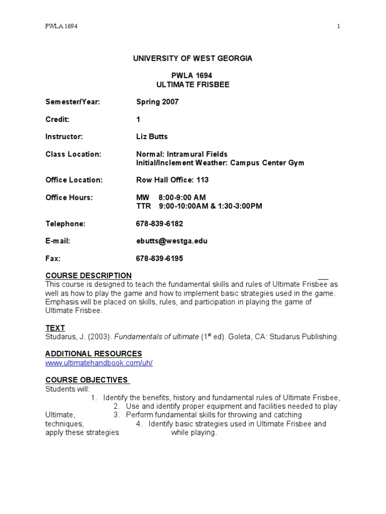 Ultimate Frisbee Course Syllabus 2007 | PDF | Homework | Academic ...