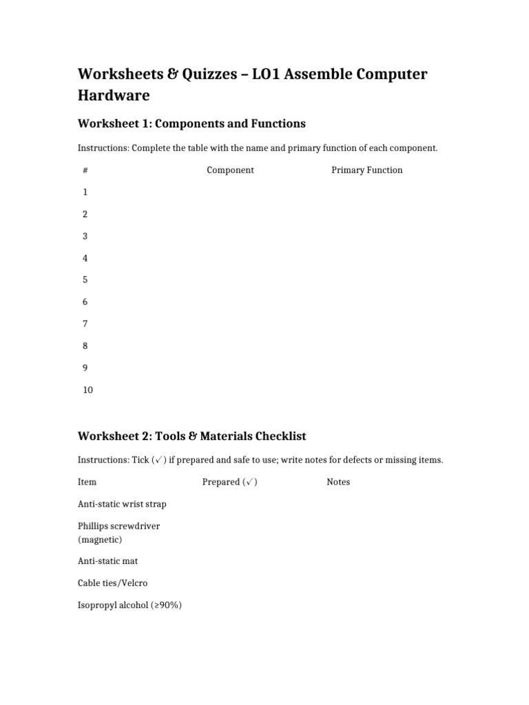 GUNHS Worksheets Quizzes LO1 | PDF | Random Access Memory ...