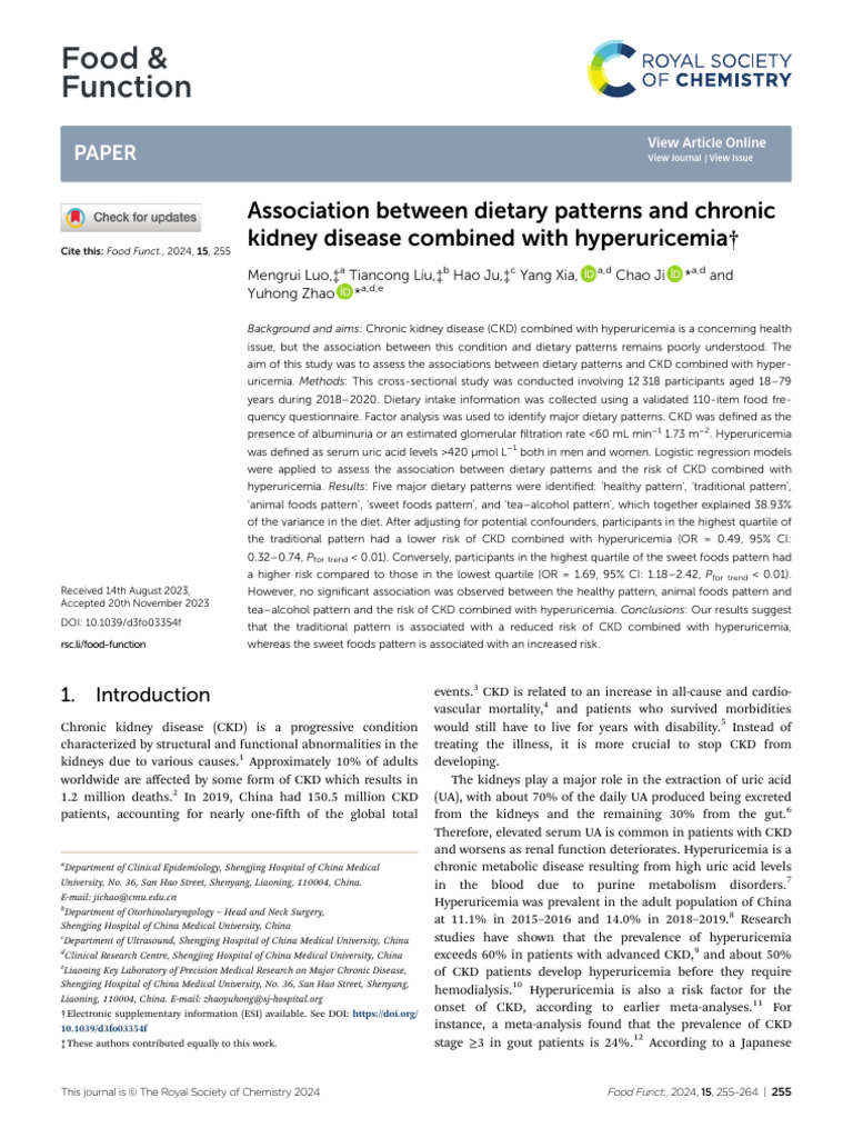 Association Between Dietary Patterns and Chronic Kidney Disease ...