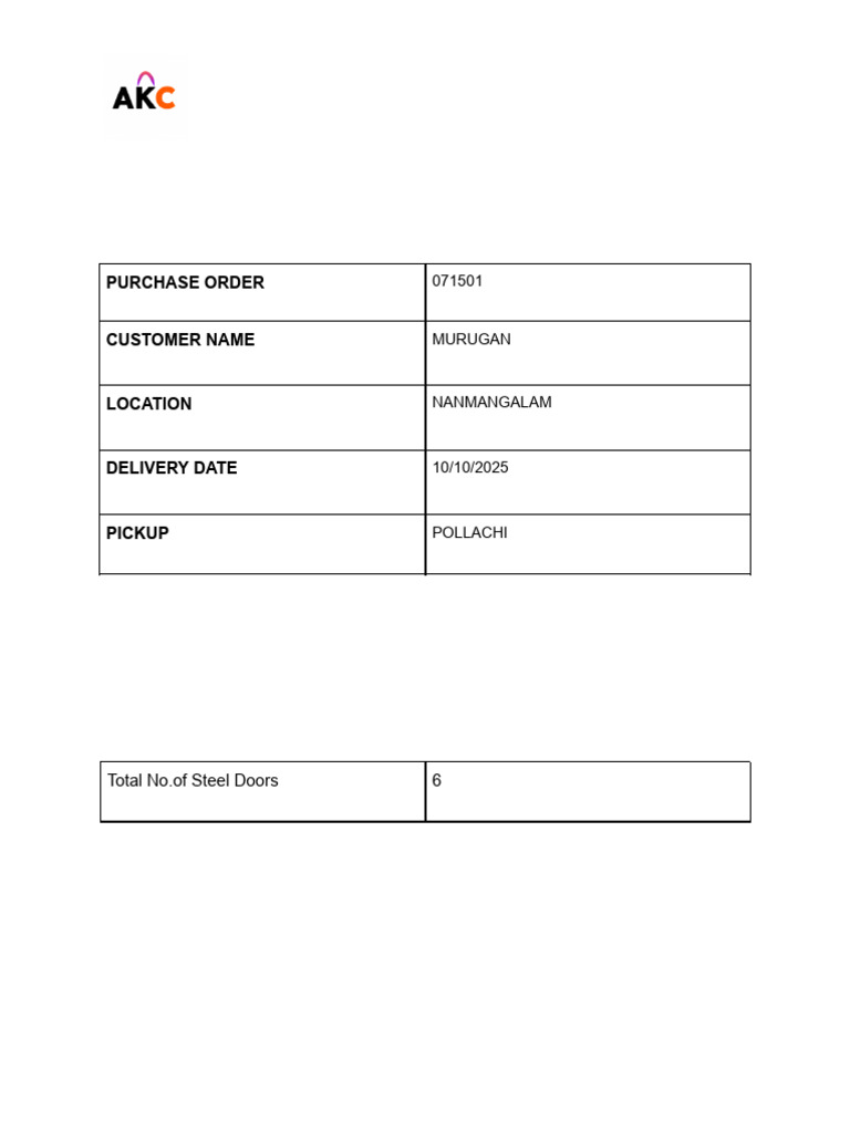PURCHASE ORDER - Murugan (Nanmangalam) | PDF